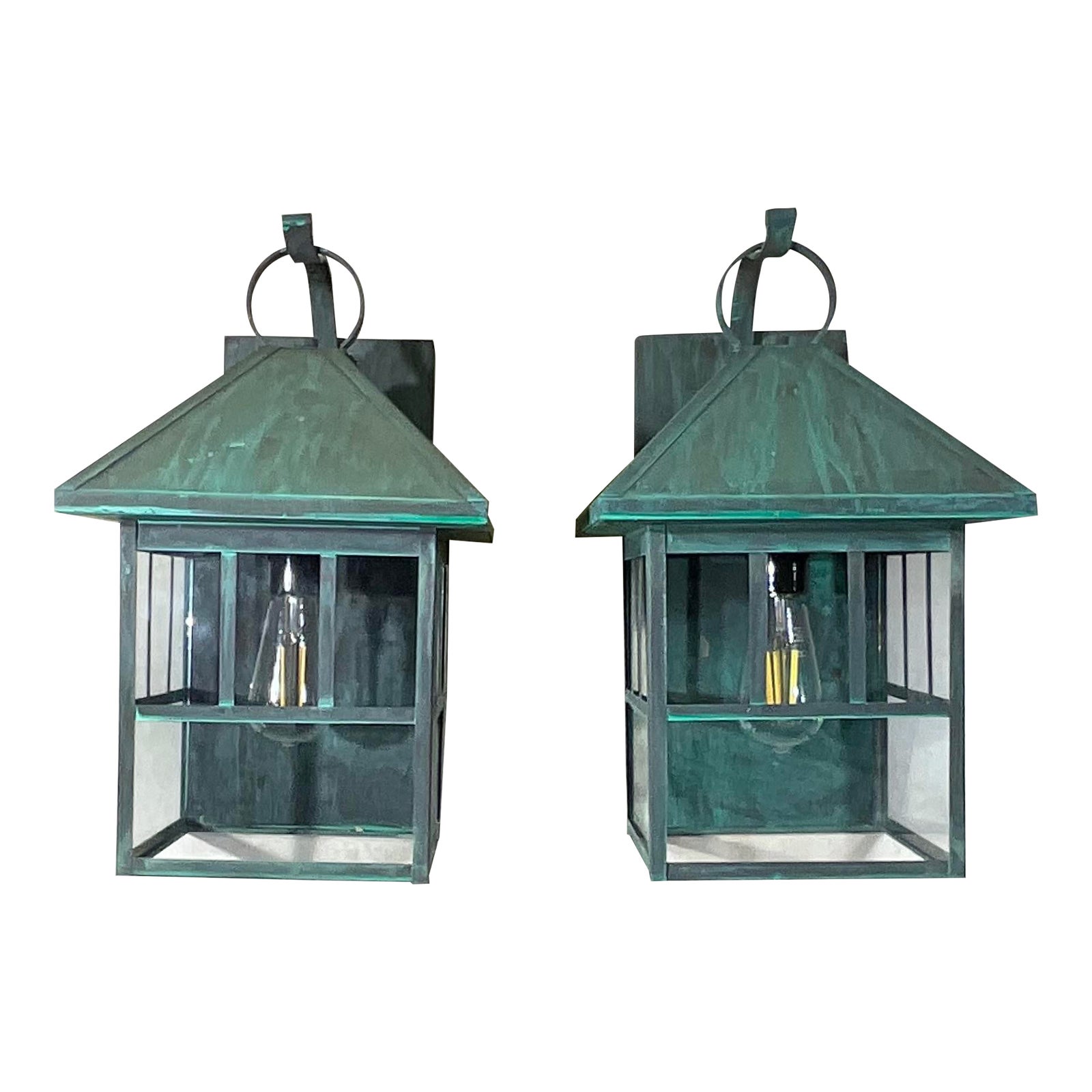 Pair of Vintage Solid Brass Outdoor Lanterns – Arts & Crafts Mission ...