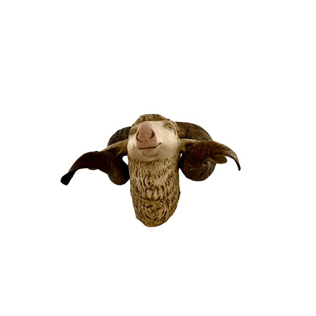 Mid 20th Century Vintage Ram Head Sculpture Curly Horn Sheep Chalk Ware ...