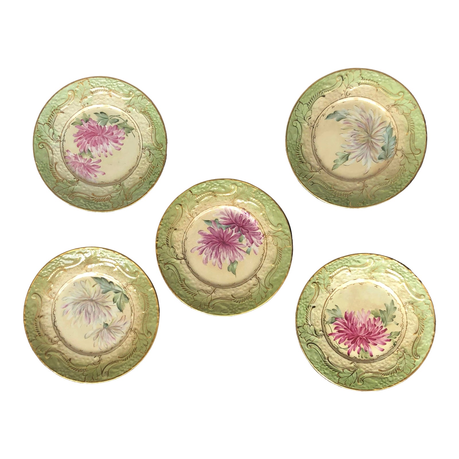 Antique Late 19th Century Decorative Floral Plates - Set of 5 | Chairish