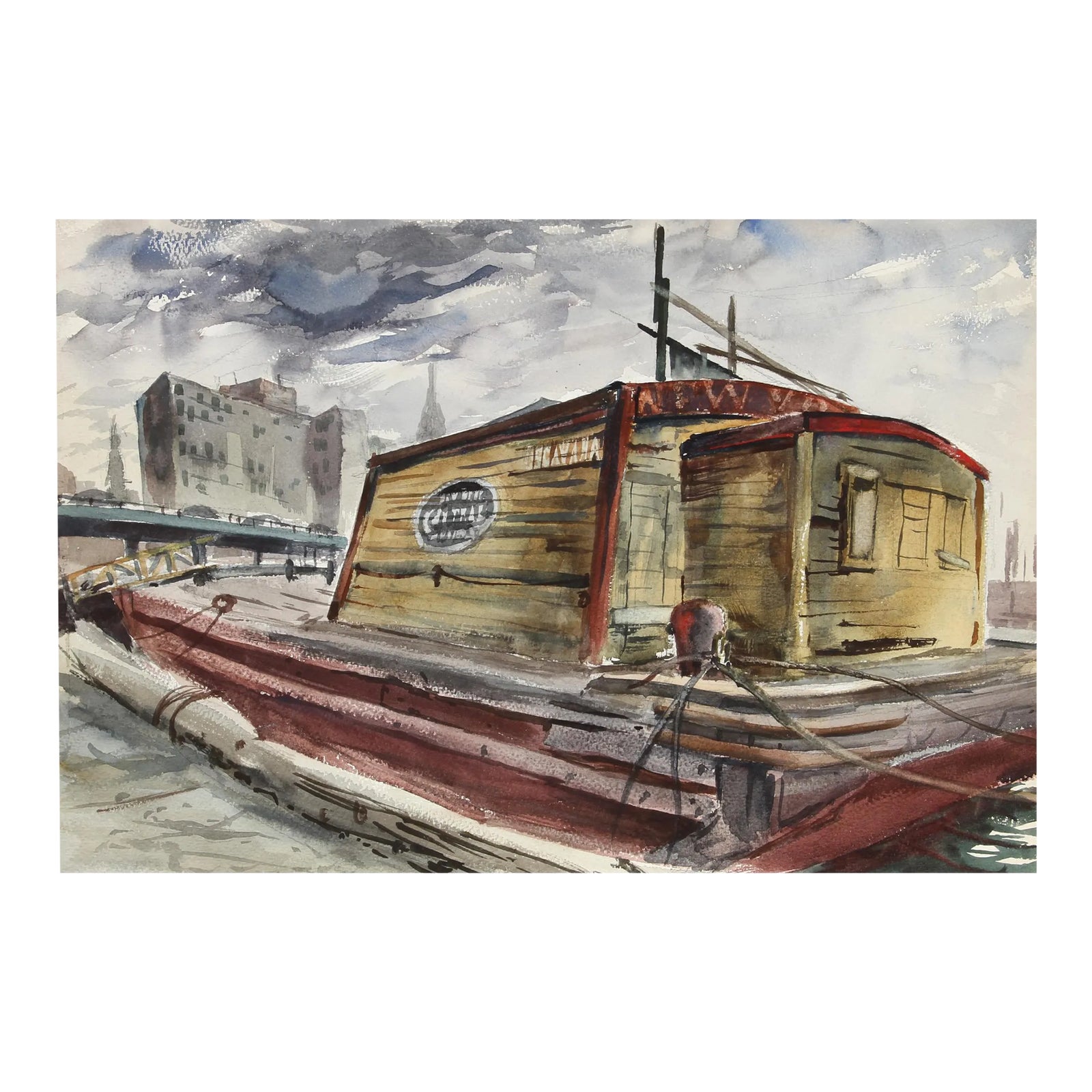 1950s "Waterfront 47" Watercolor Painting by Eve Nethercott | Chairish