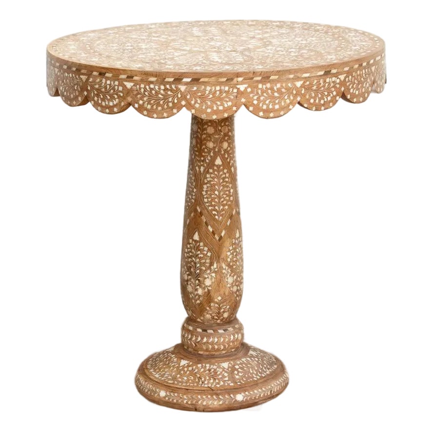 24" Dm Scalloped Edge Inlay Side Table | Chairish