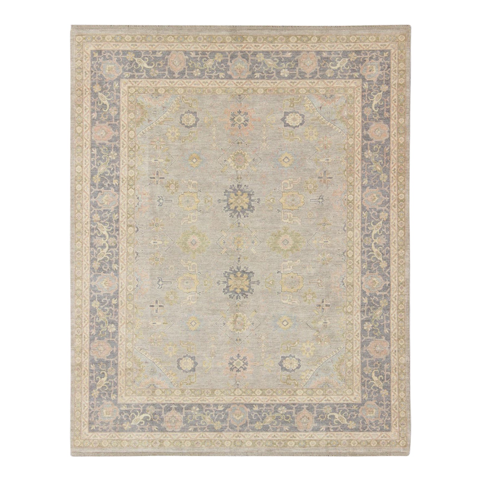 Afghanistan Made Fine Rug in Muted Gray Blue Background, Medium Gray ...