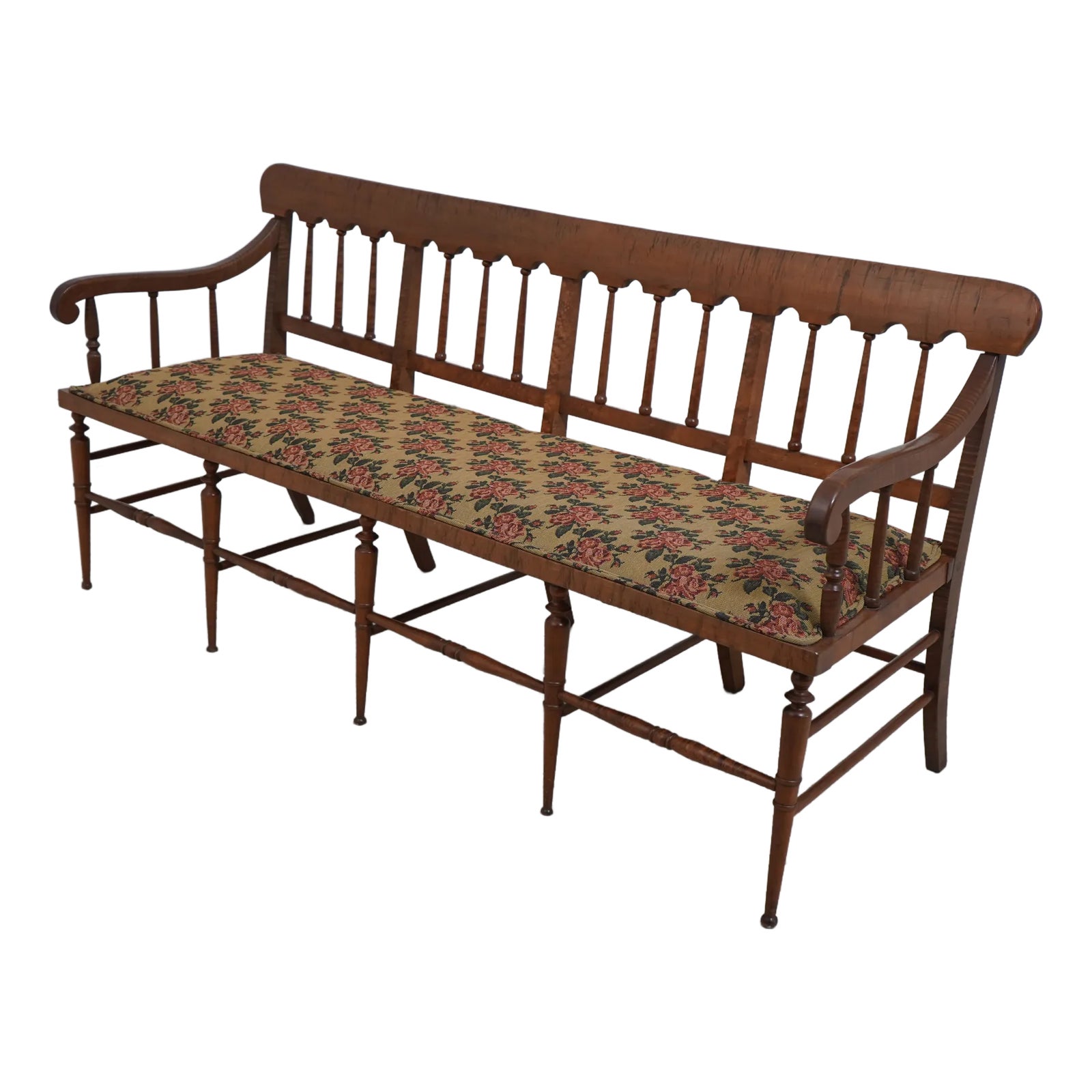 Antique 19th Century Tiger Maple Long Bench | Chairish