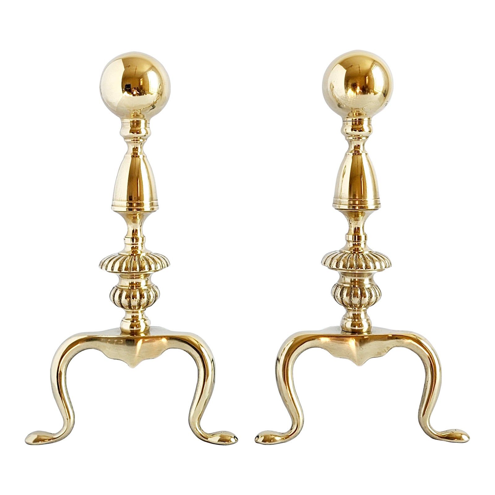 Vintage Cannon Ball Polished Brass Small Andirons-a Pair | Chairish