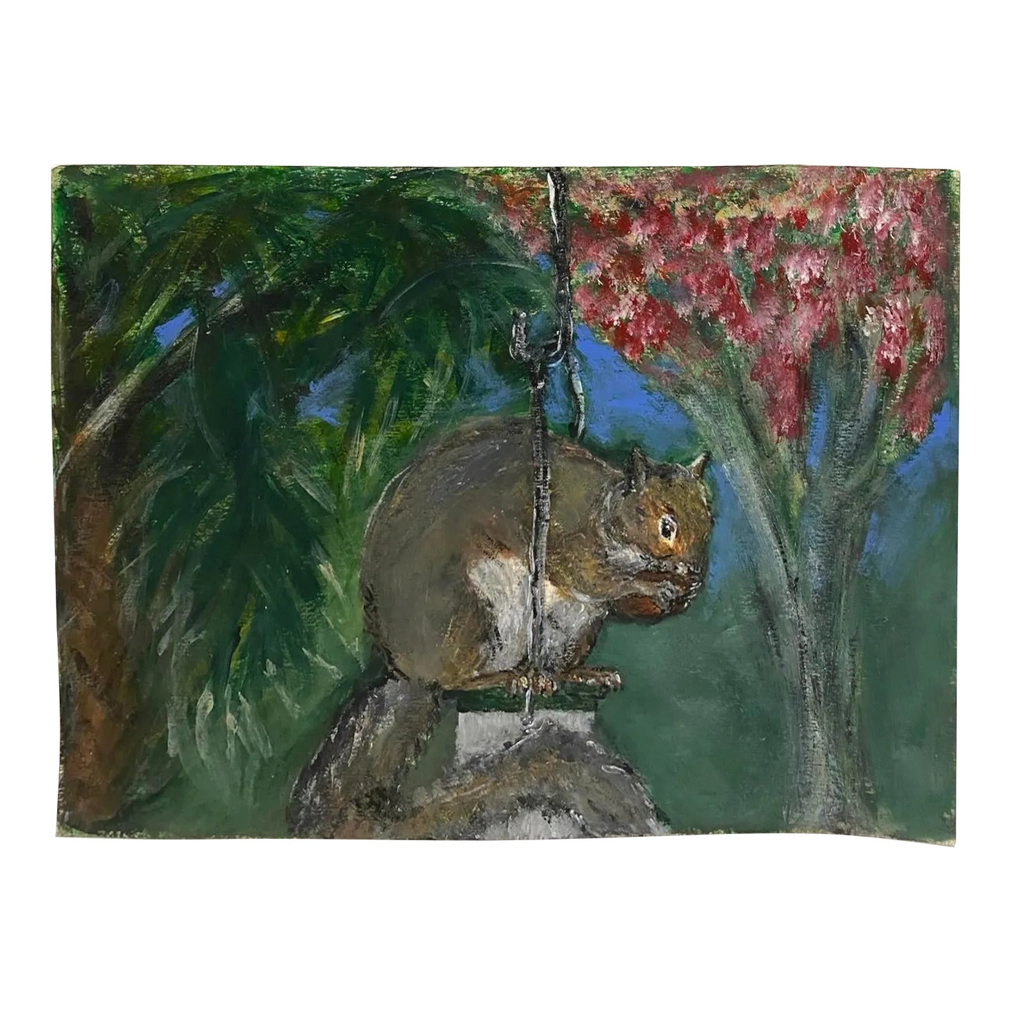 Expressionist Animal Painting of a Squirrel Eating | Chairish