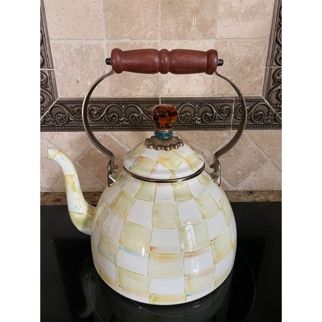 Contemporary Mackenzie Child's Parchment Check Tea Kettle | Chairish