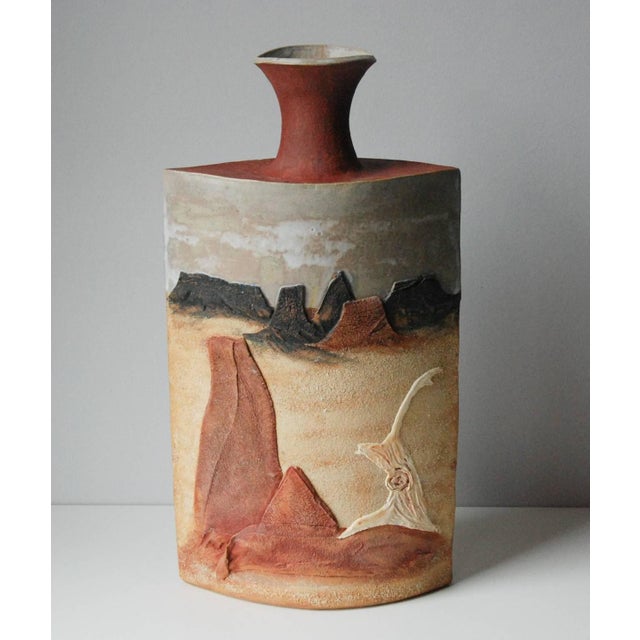 Circa 1980 R. Miller Slab Built Relief Stoneware Vase, | Chairish