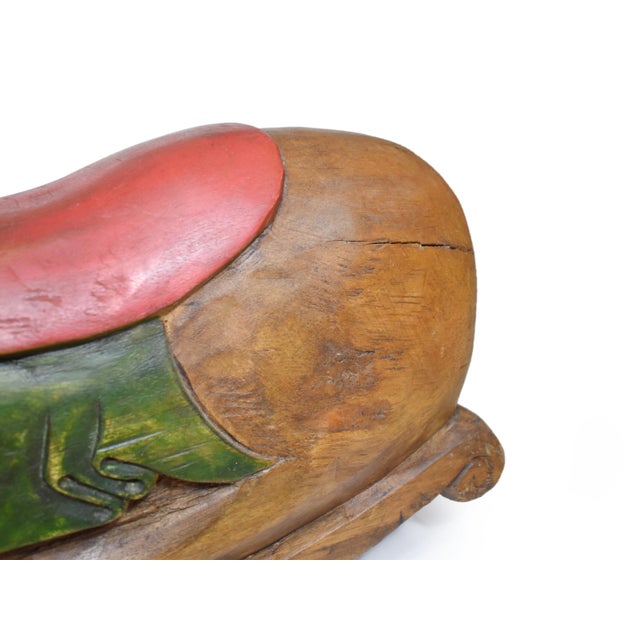 Vintage Hand Carved Solid Wood Hand Painted Rocking Horse Goat | Chairish