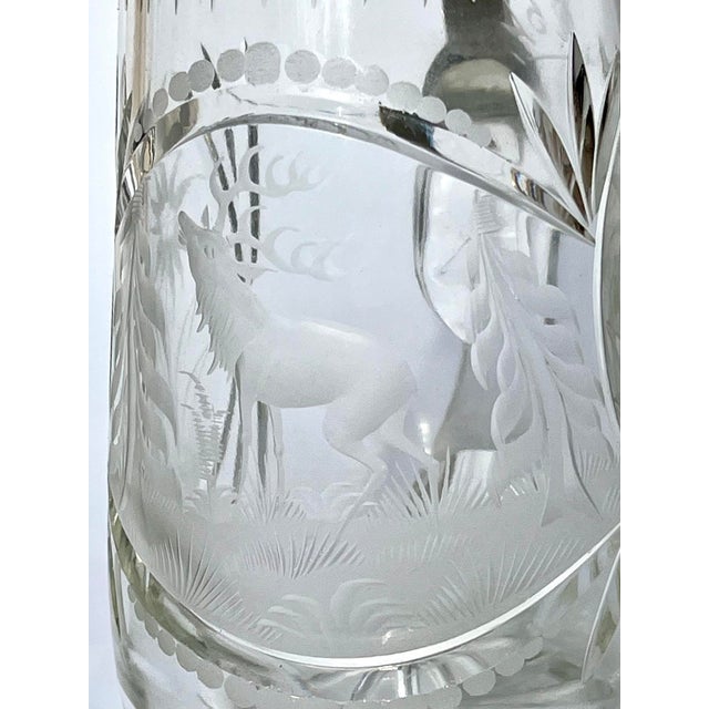 Antique German Bavarian Cut Glass Etched Beer Stein With Deer Stag ...