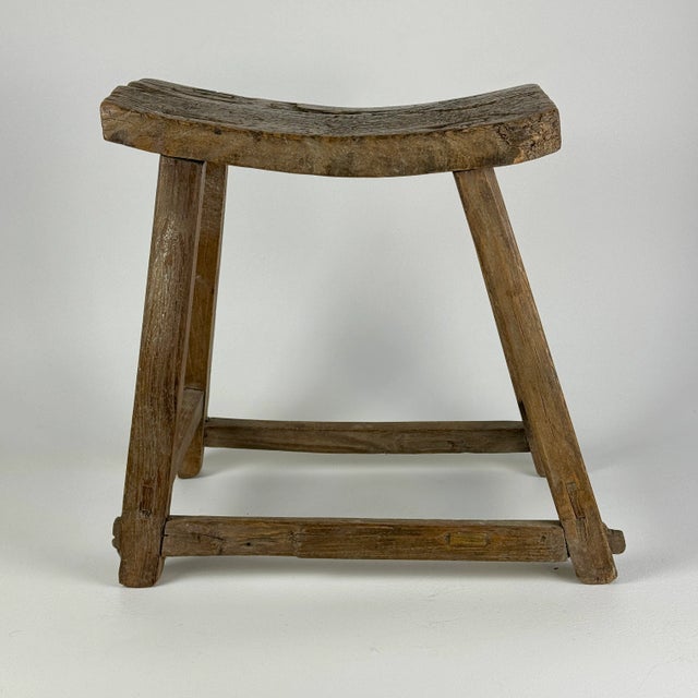 Mid 19th Century Antique Stool From Heavy Elm Wood, Hand Hewn and Solid ...