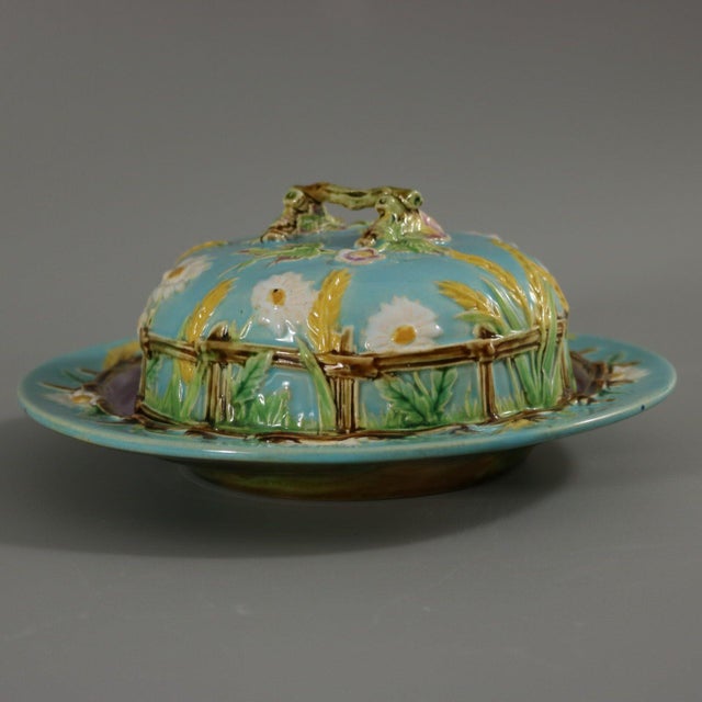 George Jones Majolica Muffin Dish and Cover | Chairish