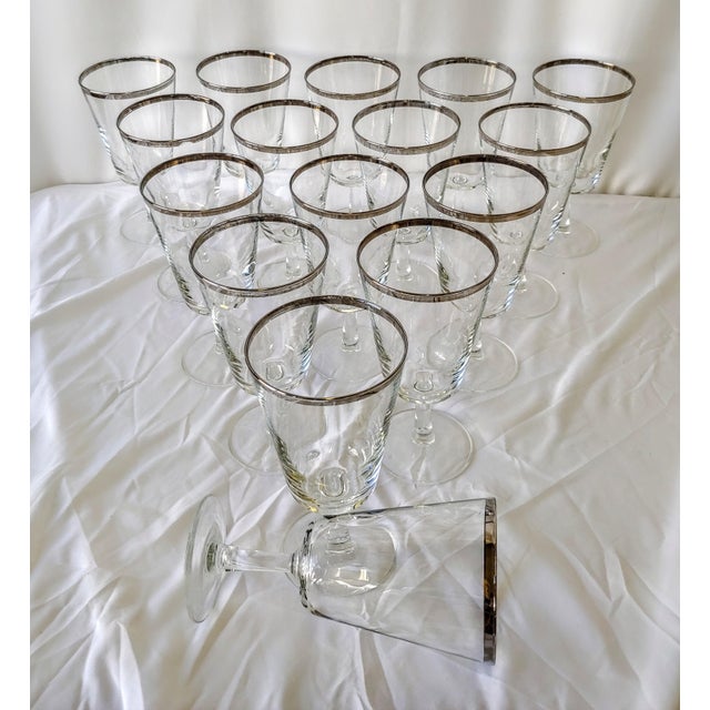 Vintage Silver Rim French Parisienne Water or Wine Glasses, Set of 16 ...