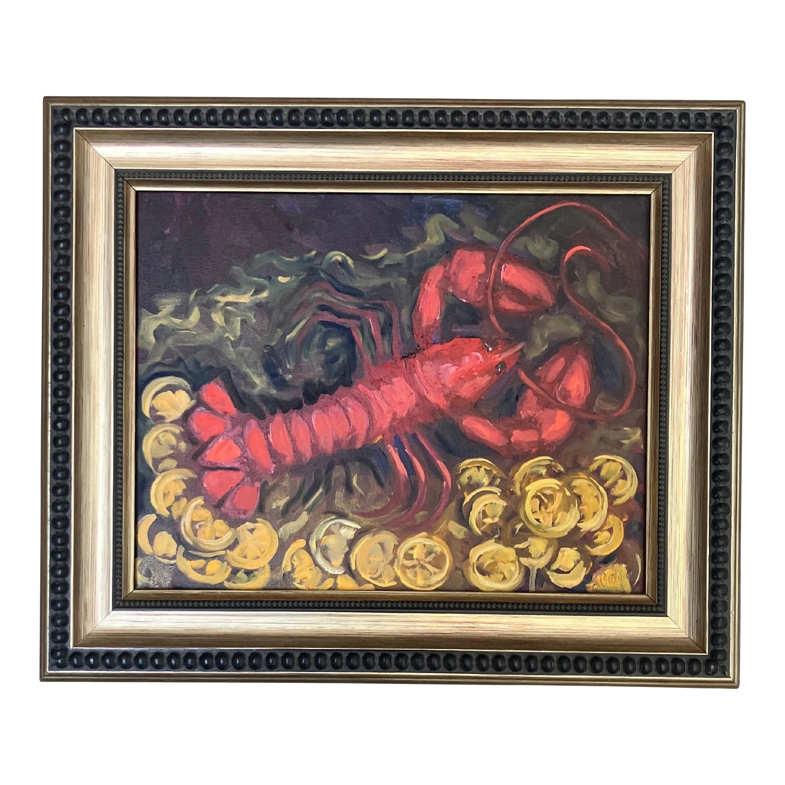 Contemporary Original Alexandra Brown Lobster With Lemons Expressionist Oil Painting Framed ...