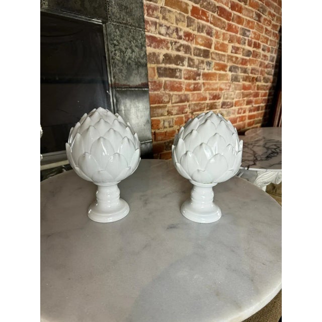 White Classic Ceramic Artichoke Decorative Sculptures - Set of 2 | Chairish
