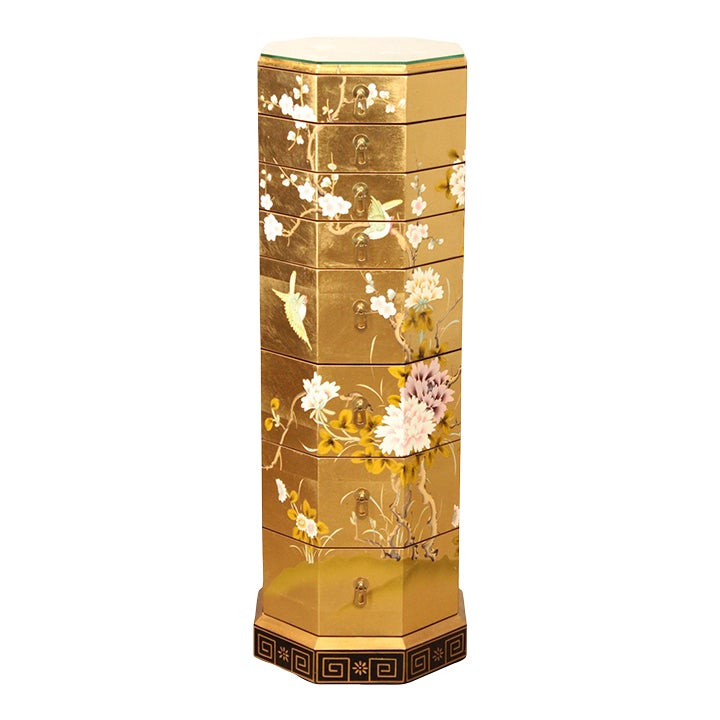 Hollywood Regency Gold Lacquer Chinoiserie Jewelry Chest | Chairish