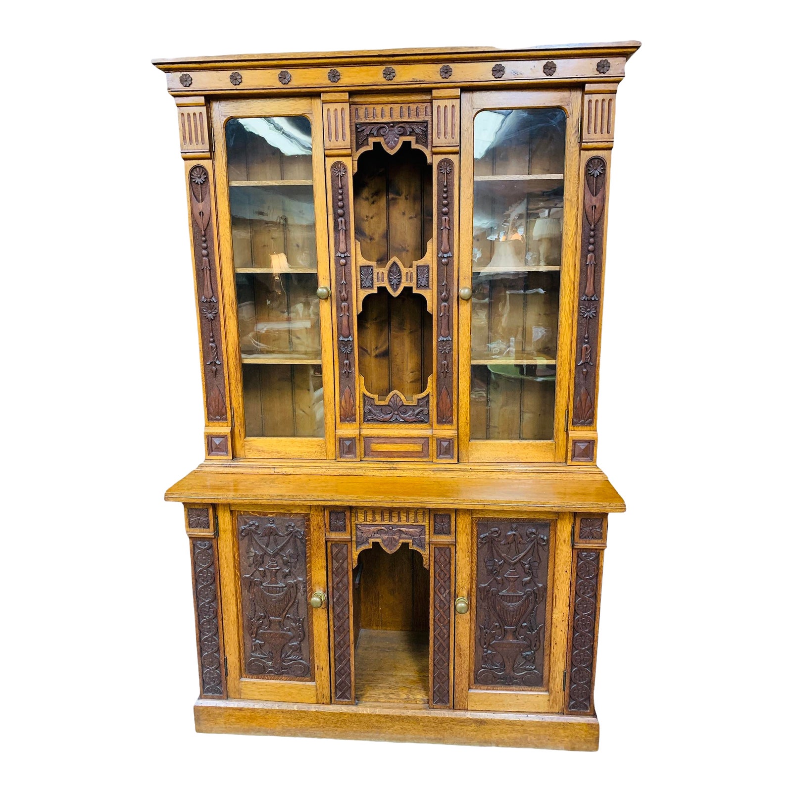 Antique Handcarved Display China Cabinet Display Case | Chairish