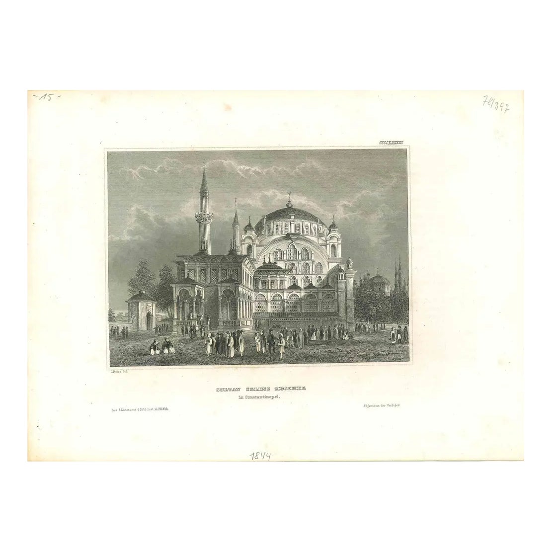 Ancient View of Sultan Selim's Mosque in Constantinople, Lithograph ...