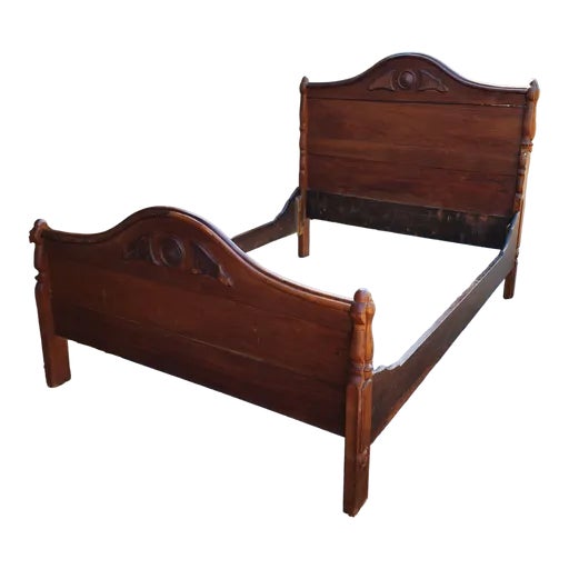 Antique Victorian Era Empire Full Sized Bed in Cherry Wood With Burled Walnut Accents Chairish