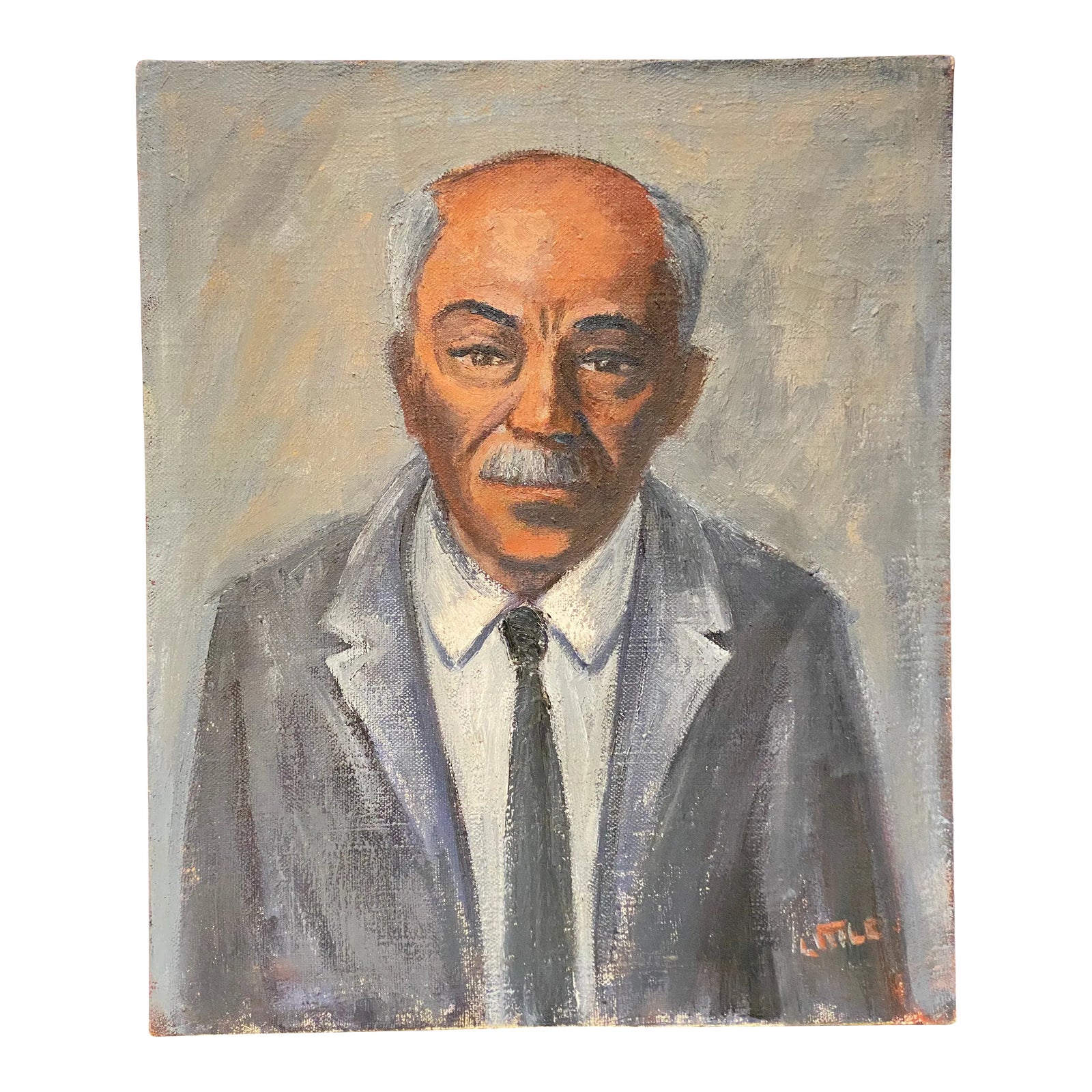 1950s Realist Portrait Painting of a Gentleman with a Mustache | Chairish
