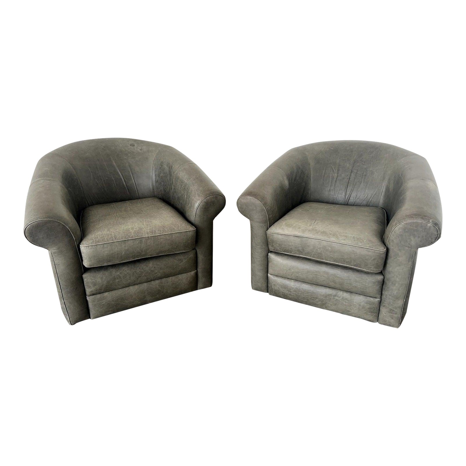 Full Aniline Leather Swivel Chairs - a Pair | Chairish