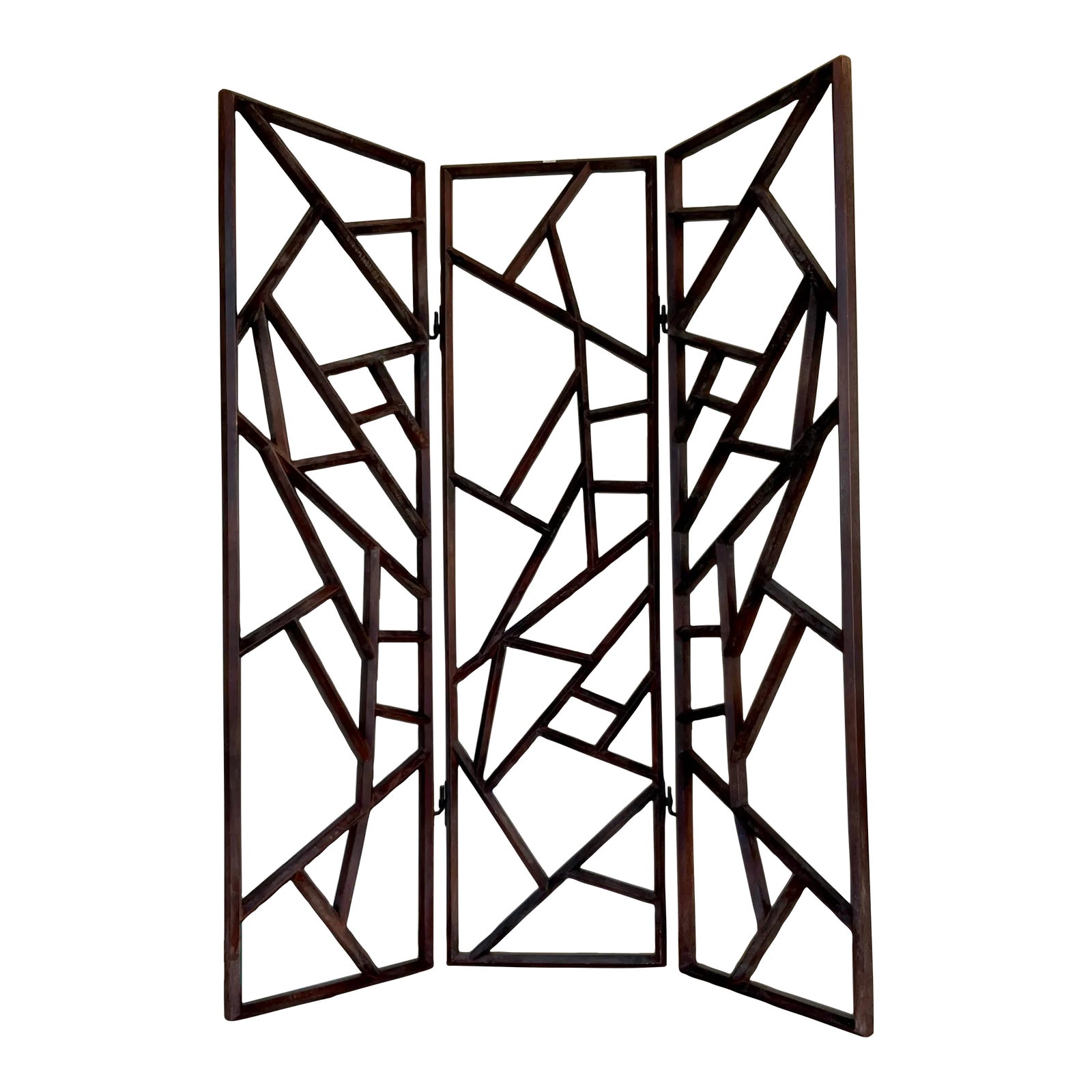 Arteriors Mid-Century Modern Style Carved Geometric Walnut Finished ...