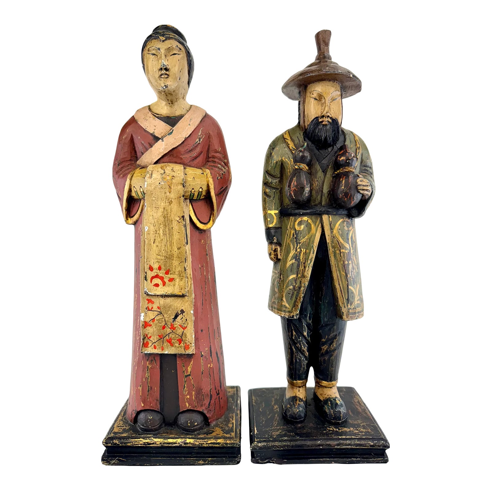 Vintage Hand-Painted Filipino Wood Figurines of Traditional Couple, a ...