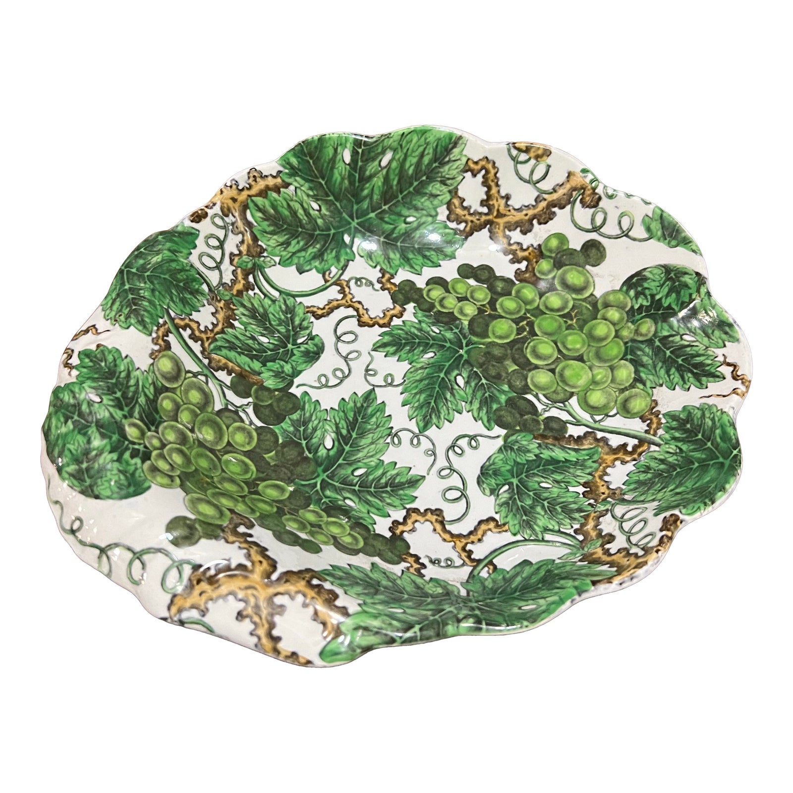 Antique Pearlware Spode Green Grape Pattern Scalloped Sweet Meat Dish ...