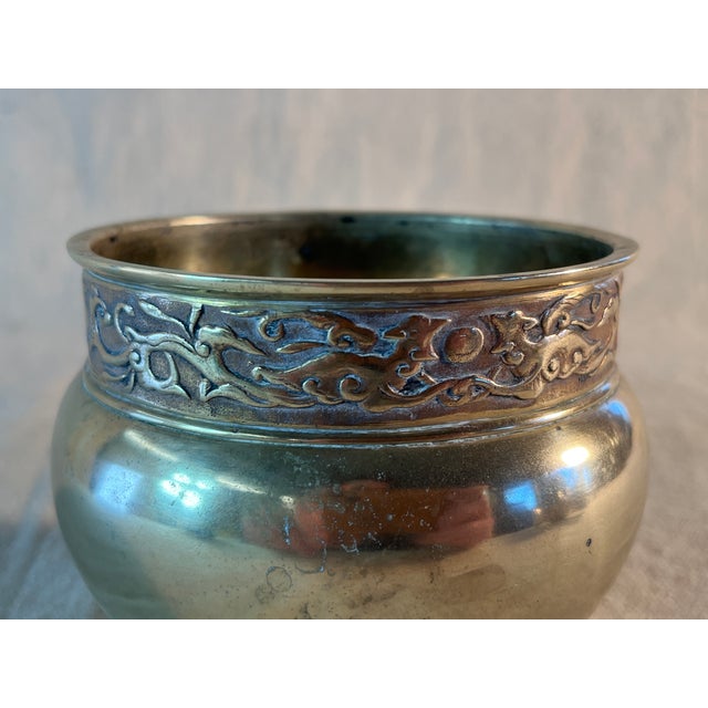 Antique Brass Couldron With Copper Accented Dragon Collar | Chairish