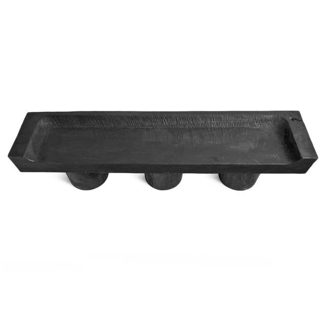 Black Three Pillar Slab Bench | Chairish
