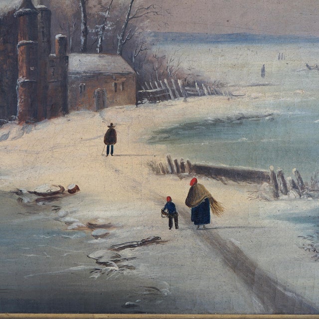 Antique Oil Painting Winter Landscape Painting with Ice Skaters in ...
