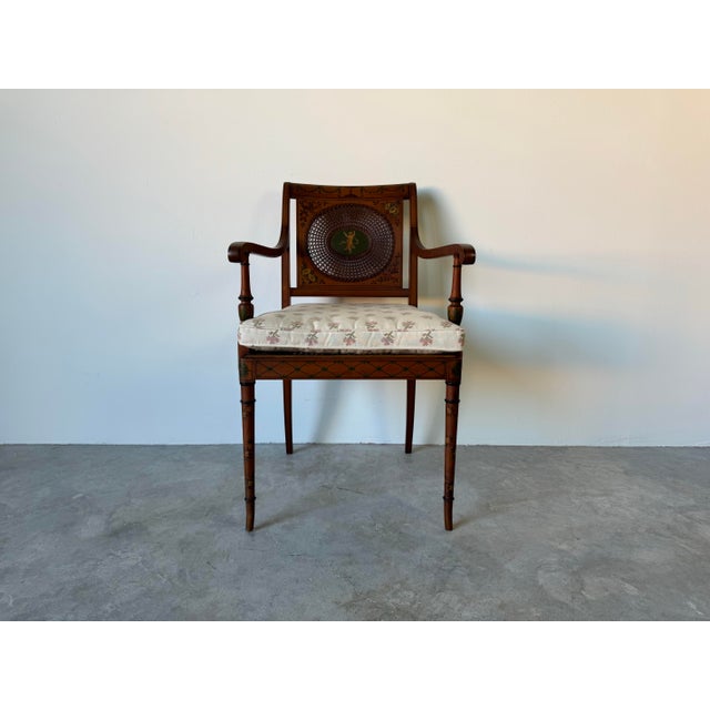 Vintage Adams Style Wood and Cane Paint Arm Accent - Desk Chair | Chairish