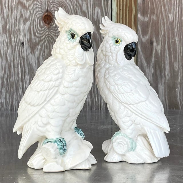 Vintage Regency Glazed Ceramic Cockatoos - a Pair | Chairish