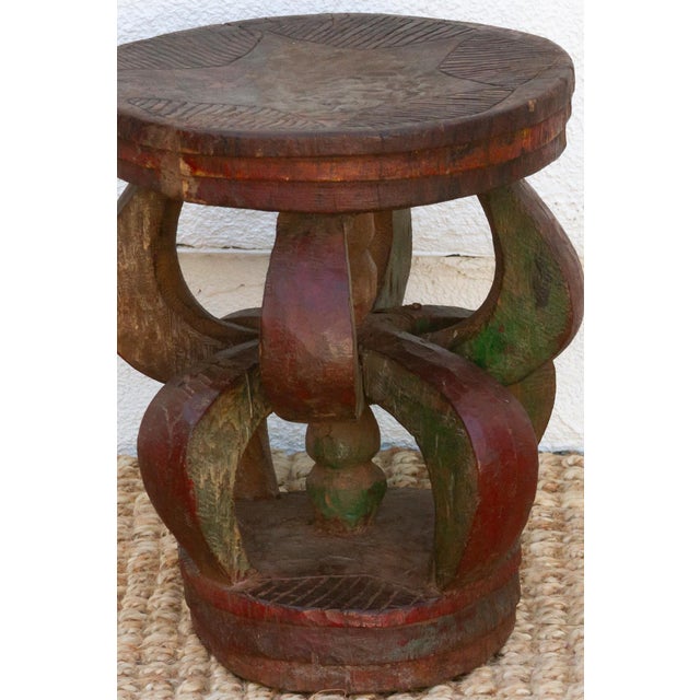 Handcarved Semi-Abstract Painted African Stool | Chairish