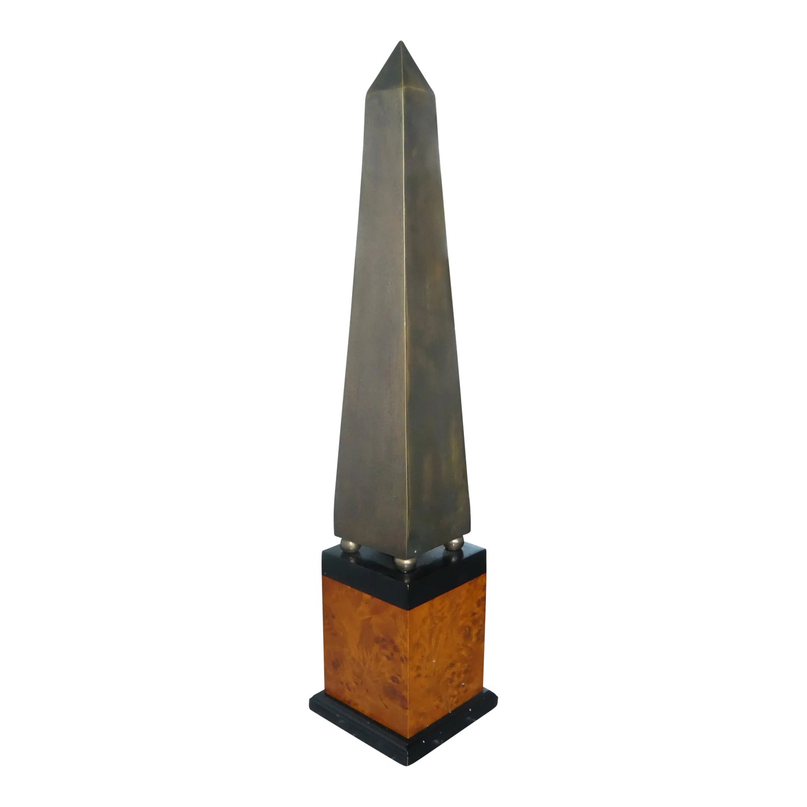 Vintage Neoclassical Brass Obelisk on Burl Wood Base | Chairish