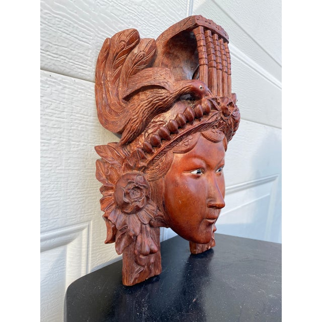 Vintage Chinese Carved Wood Head Sculpture | Chairish