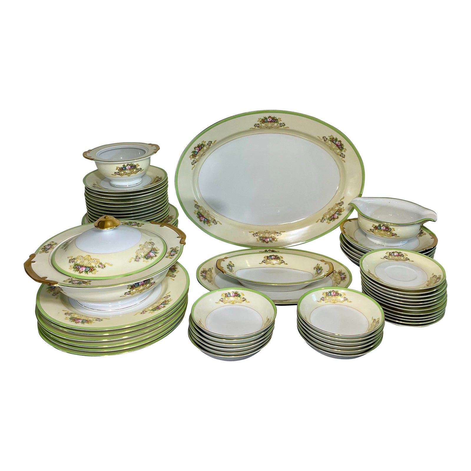 65 Piece Early 20th Century Green Dinnerware Set by Meito China, Japan ...