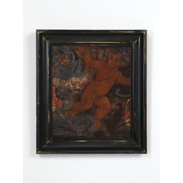 Oil Painting on Tooled Leather of a Putti or Cherub Male Child From ...