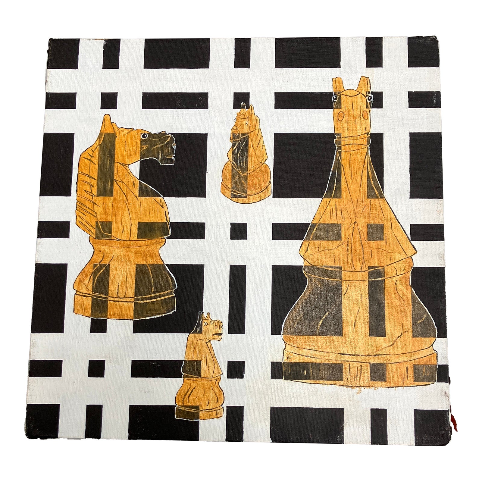1980 Abstract Horses Chess Pieces Painting | Chairish