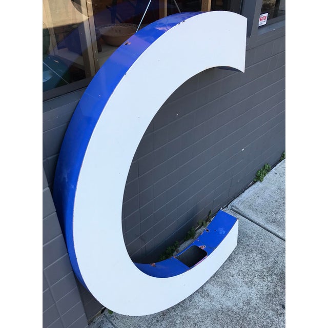 Large Vintage Blue & White Enamel "C" Building Signage | Chairish