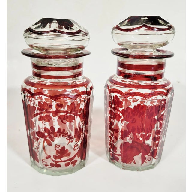 Antique English Jam Preserve Cruet Set W. Pair Ruby Glass Bottle Jars ...