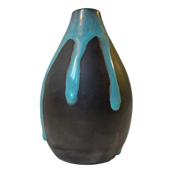 Ceramic Vase with Green Drip Glaze from Helge Østerberg, 1960s | Chairish