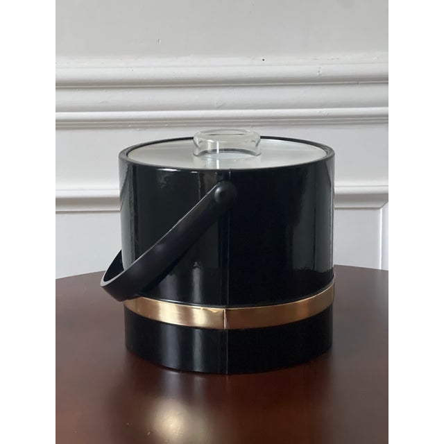 Vintage Black Ice Bucket With Gold Stripe by Shelton Ware | Chairish