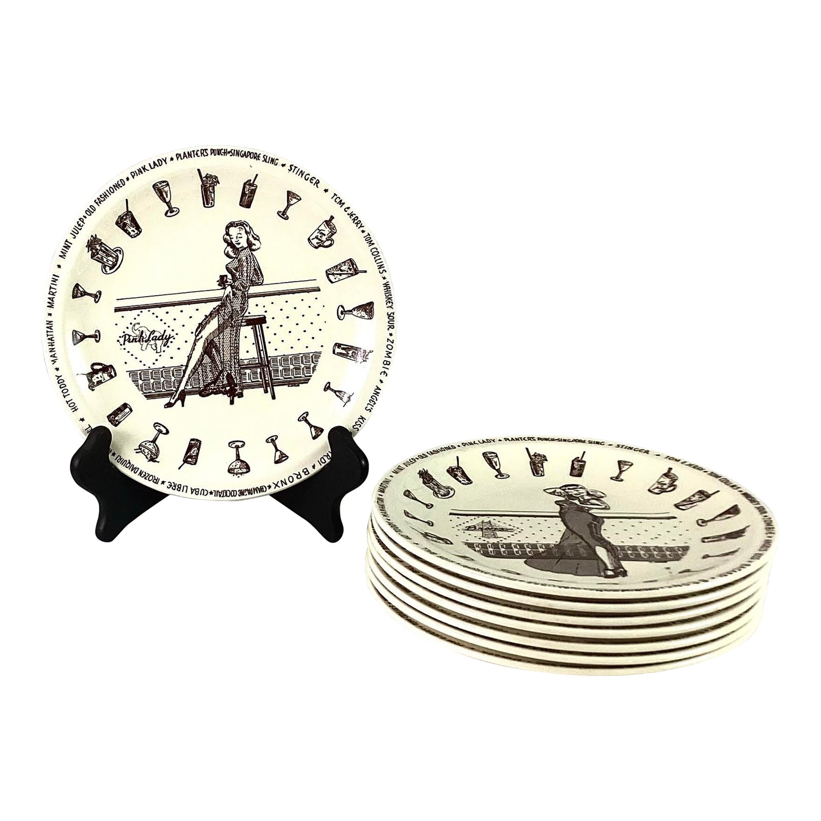 Vernon Kilns “Cocktail Hour” Luncheon Finger Food Plates – Set of 8 ...