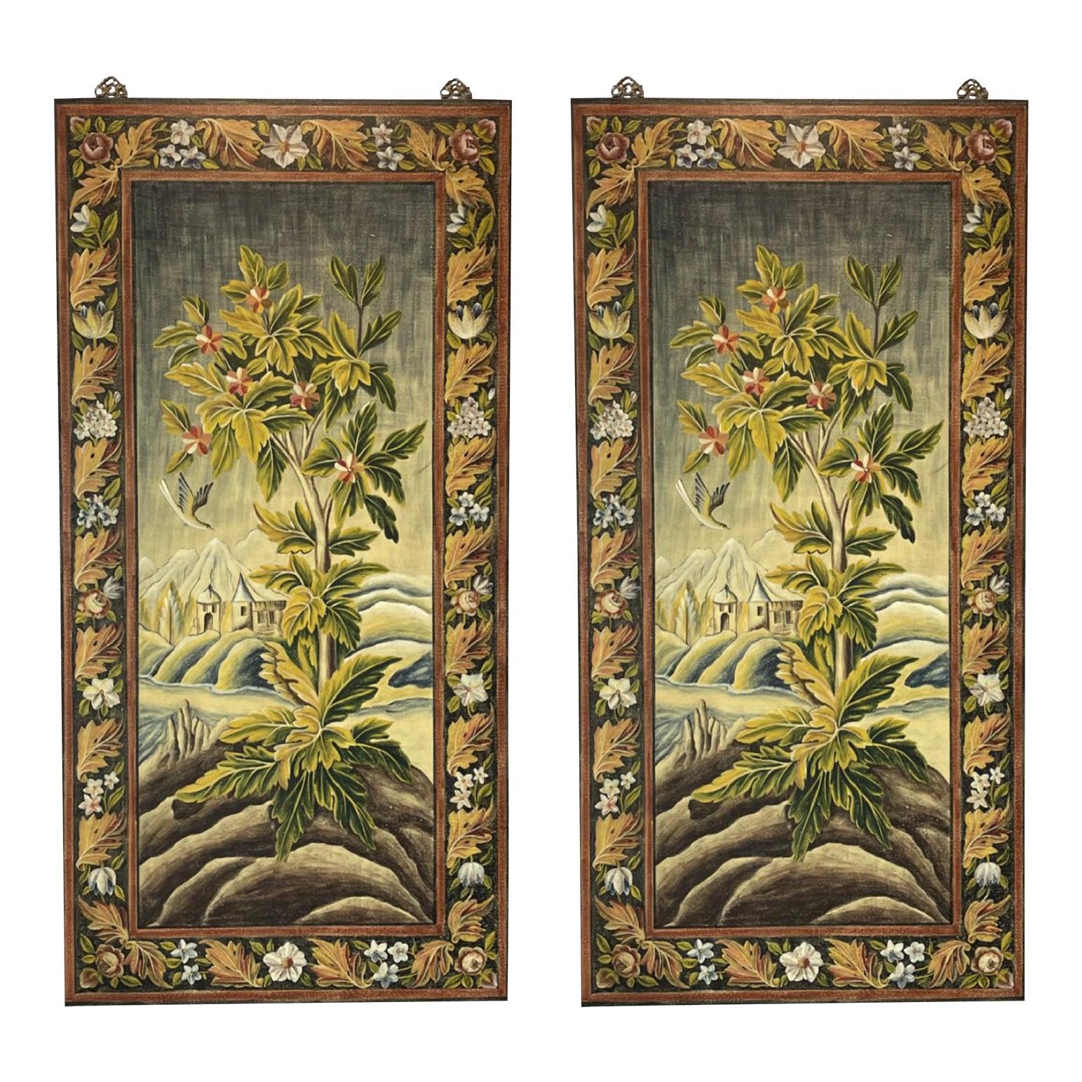 Large Botanical Tropical Tree Wood Panels - Pair of 2 | Chairish