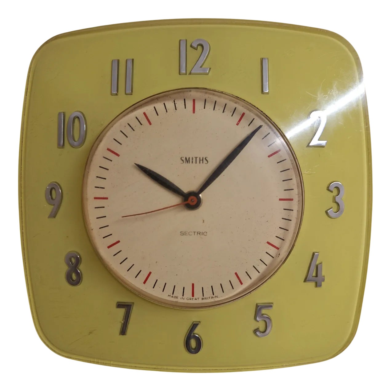 Mid-Century Modern Wall Clock with Yellow Plastic Housing from Smiths ...