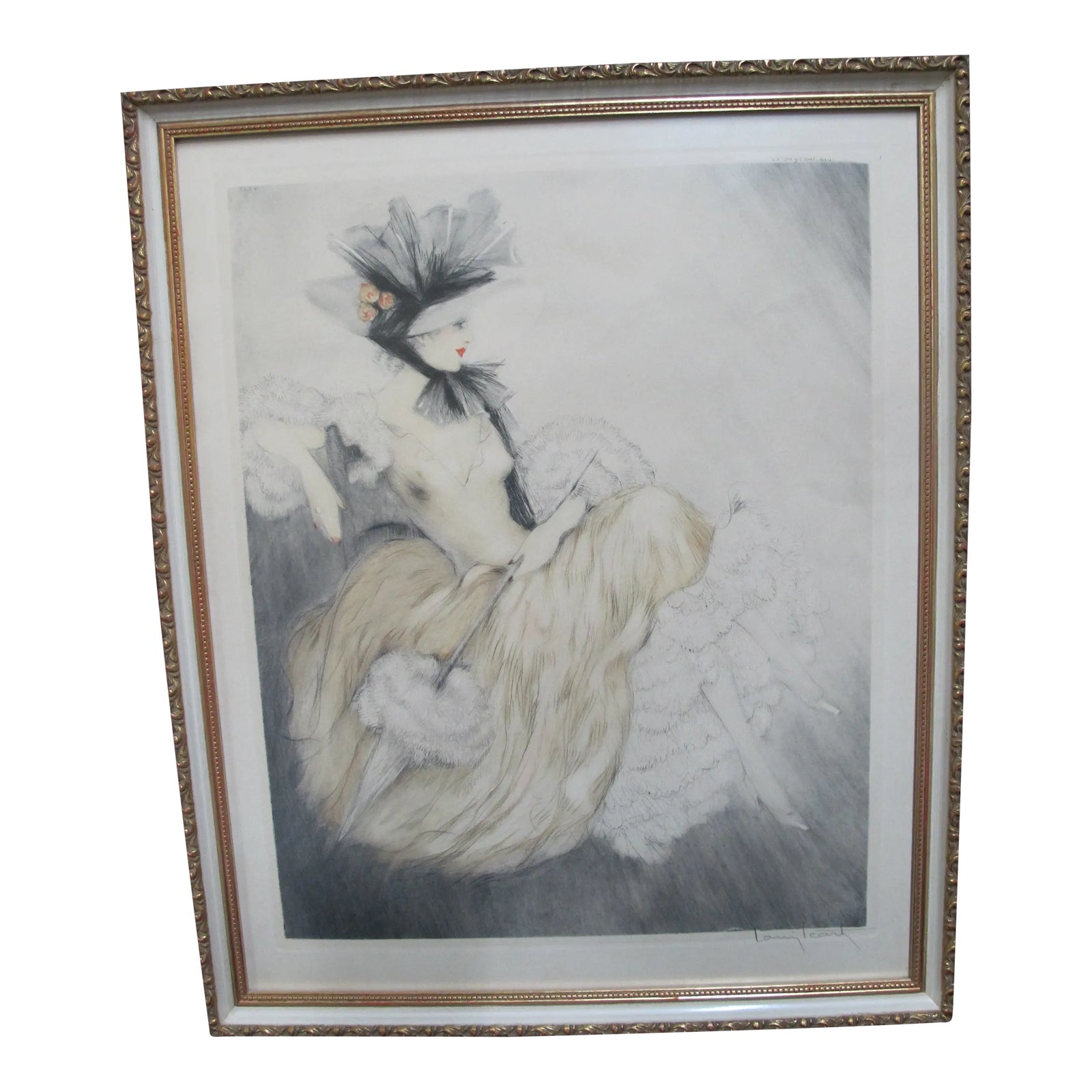 Vintage Louis Icart Signed Original Drypoint Aquatint Female Print Frou ...