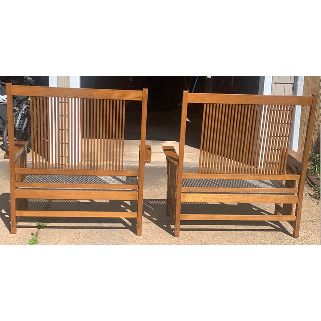 Late 20th Century Stickley Attributed Mission Oak Spindle Bench Pair ...