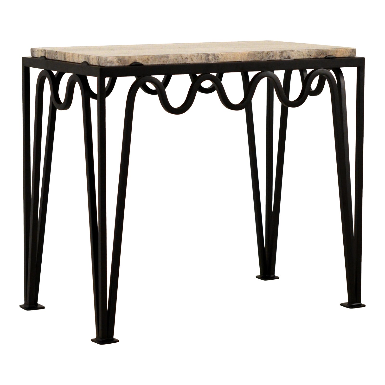 Méandre' Black Iron and Silver Travertine Side Table by Design Frères ...