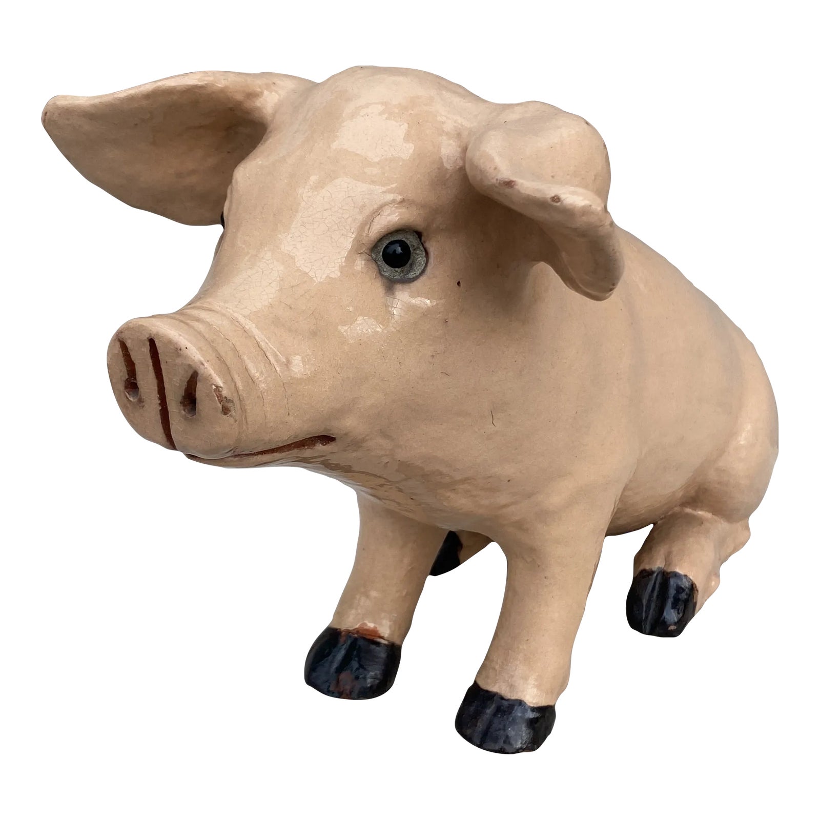 Rare Large Antique Terracotta Majolica Pig Bavent Normandy | Chairish