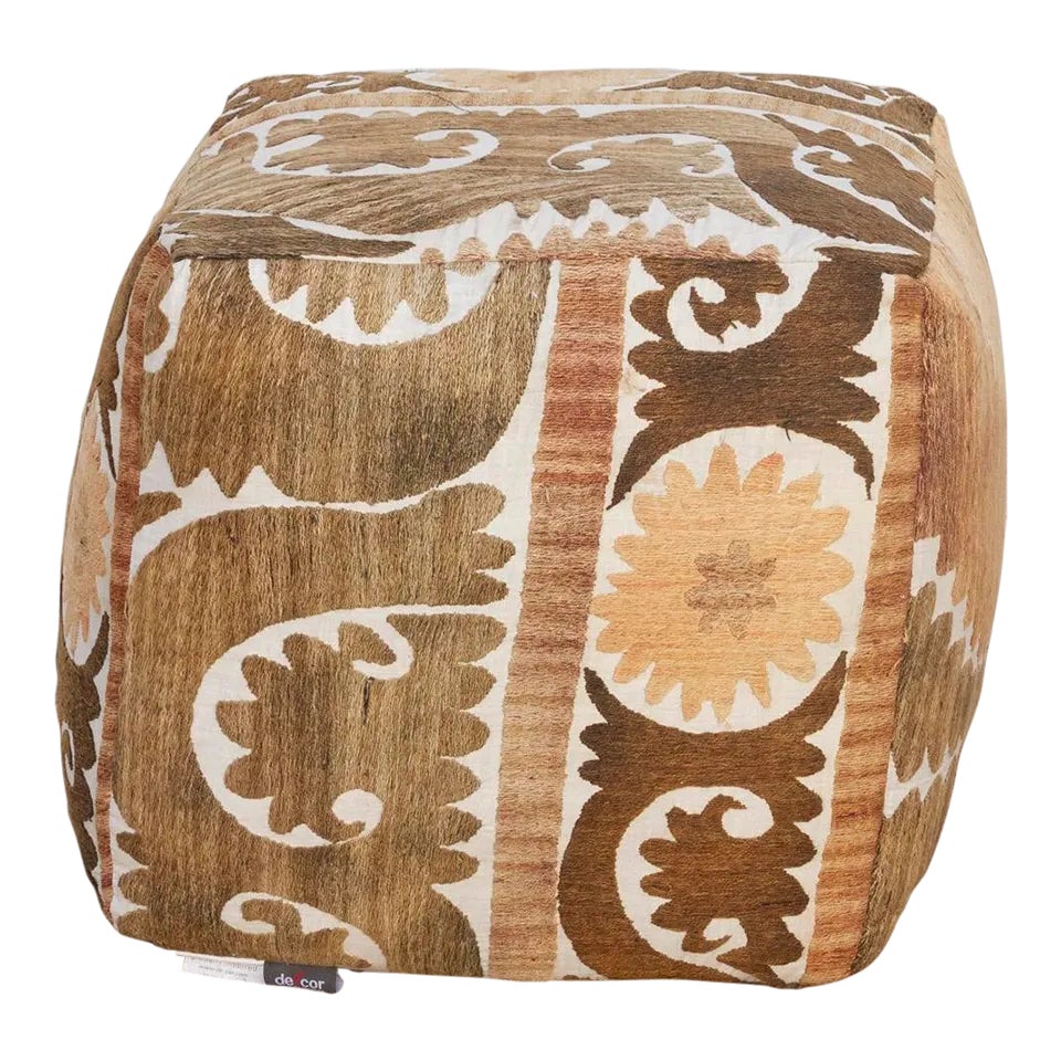 Karkara Antique Suzani Cube Ottoman | Chairish